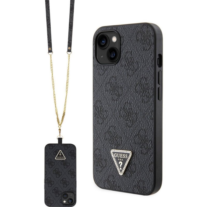 Guess 4G Strass Triangle Metal Logo ovitek s trakcem za iPhone 15 ...