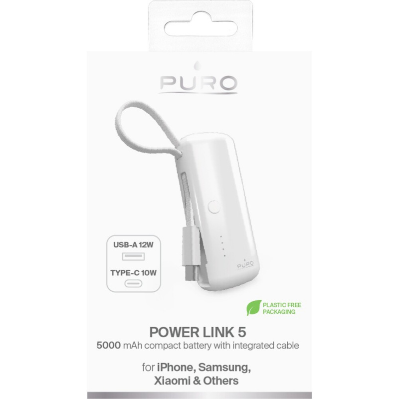 PURO Power Link PD power bank z integriranim USB-C kablom - 5.000 mAh ...